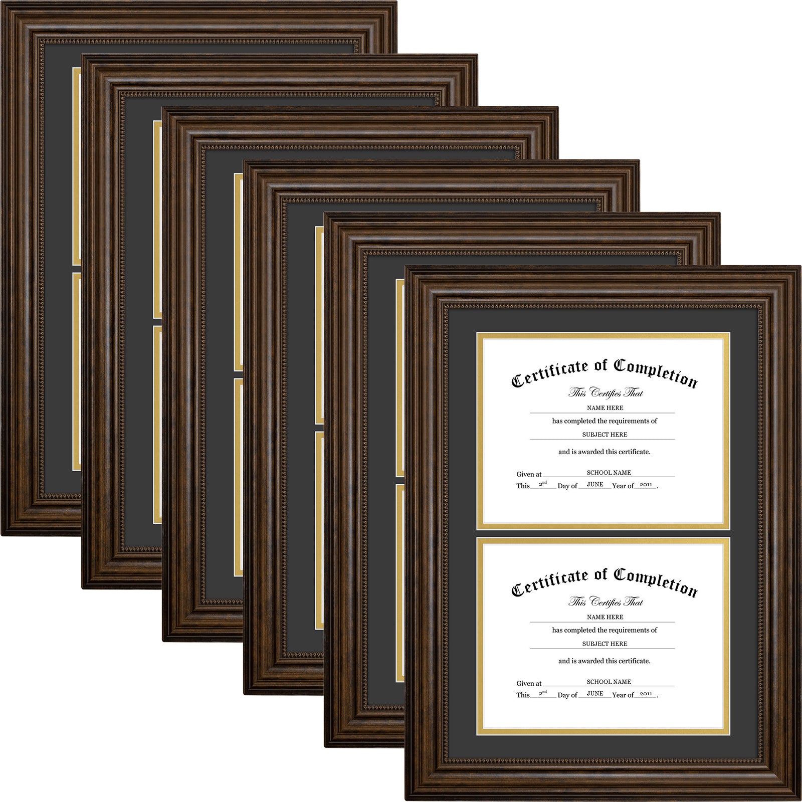14x20 Double/Dual Diploma Frame with Black Over Gold Mat for Two 8.5x1 ...